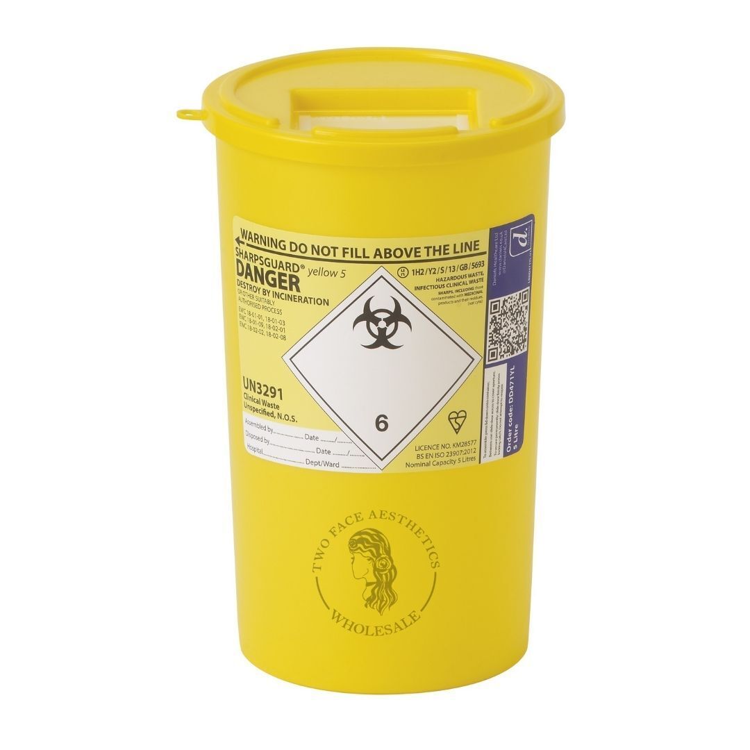 Sharpsguard Yellow Sharps Bin 5L | Two Face Aesthetics